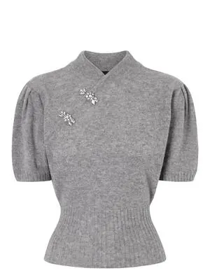 Simone Rocha Mandarin Collar Cashmere Knitwear Gray