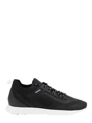 Hugo Panelled Embossed-branding Faux-leather Trainers - Black