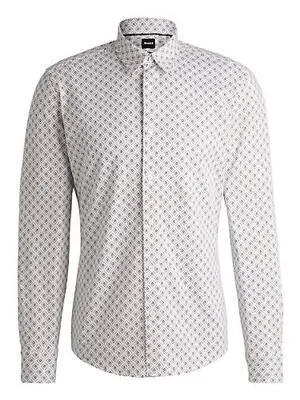 BOSS Printed Slim-fit Cotton-blend Jersey Shirt - Medium Beige