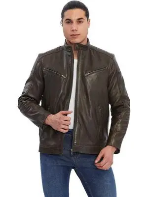 FURNIQ UK Sullivan Leather Jacket - Brown