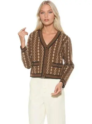 ALEXIA ADMOR Briar Collegiate Contrast Trim Cardigan Brown