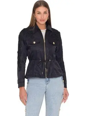 GENERATION LOVE Lace Combo Parka With Drawstring Waist And Gold Accents
