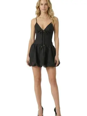 MODENAIRE Spaghetti Strap Bubble Mini Dress - Black