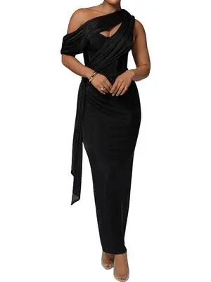 JLUXLABEL Celestina Draped Maxi Dress - Black
