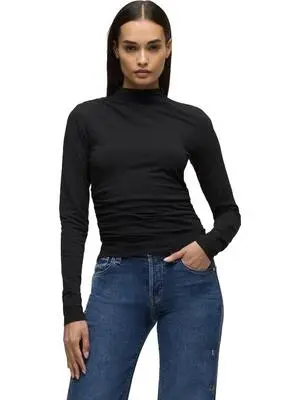 Hudson Jeans Mock Neck Long Sleeve Top - Black