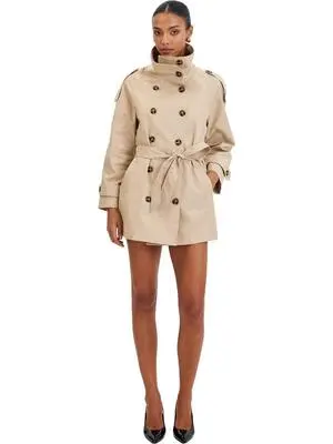 MISS CIRCLE NEW YORK Vanetta Double-Breasted Mini Trench Coat Tan