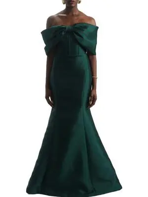 Amsale Off-the-shoulder Bow Gown - Hunter