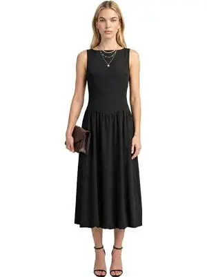 MODENAIRE Sleeveless Fit-and-flare Midi Dress With Gathered Skirt Detail - Black