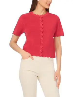 CECE DUPRAZ Scalloped Short Sleeve Cardigan - Claret
