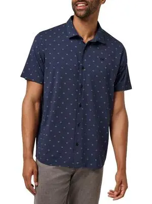 Travis Mathew Comfortknit Geo Short Sleeve Button-up Shirt - Total Eclipse