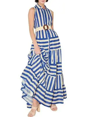 FREEMARKET Striped Sleeveless Maxi Dress - Blue/ivory