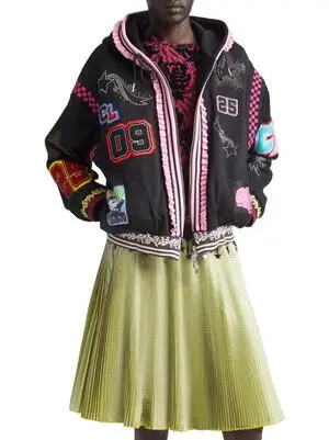 CHOPOVA LOWENA Wolfpack Patch Full Zip Fleece Varsity Hoodie - Black Multi