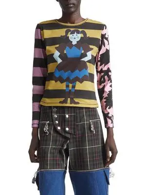 CHOPOVA LOWENA Pippi Fitted Jersey Top - Black Multi