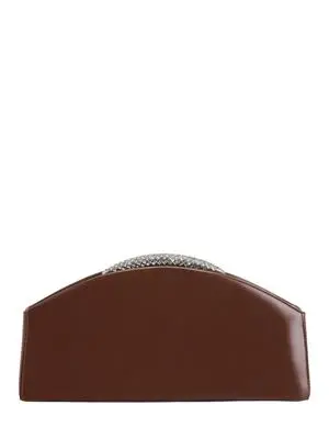 GIUSEPPE ZANOTTI Leather Clutch With Pavé Crystal Jewel Accessory - Brown