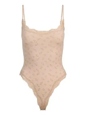 SKIMS Printed Lace-trim Stretch-jersey Bodysuit - Multicoloured