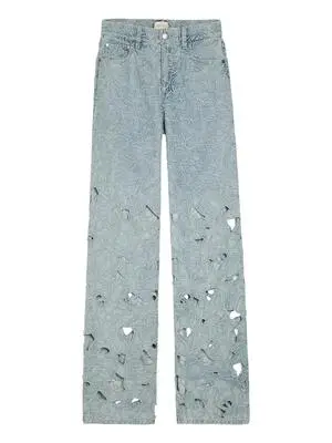Alice + Olivia Embroidered Cut-out Wide-leg Jeans - Blue