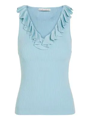 Alice + Olivia Marnie Ruffled Knit Top - Blue