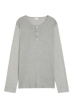 Dries Van Noten Hebton Henley Pointelle Cotton Top - Grey