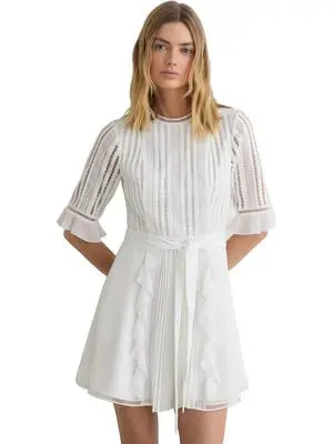 REISS Armina Lace-detail Belted Mini Dress - Ivory