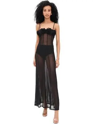 RUNAWAY THE LABEL Sheer Flower Trim Maxi Dress - Black