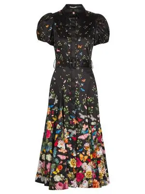 Alice + Olivia Floral-print Stretch-cotton Midi Dress - Black