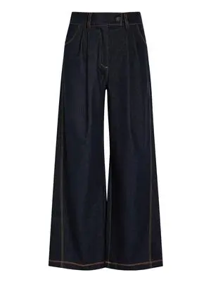Max Mara Cotton-blend Wide-leg Trousers - Dark Blue
