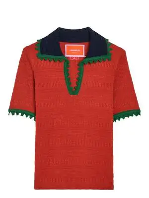 La DoubleJ Picket Textured Cotton-blend Polo Top - Red