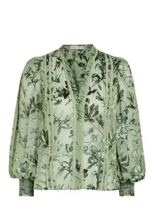 Alice + Olivia Arlette Devoré Chiffon Blouse Green