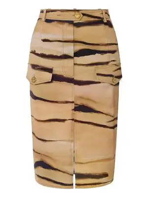 Elisabetta Franchi Tiger Print Safari Midi Skirt - Neutrals