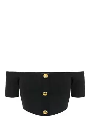 Elisabetta Franchi Button Cropped Knit Top - Black