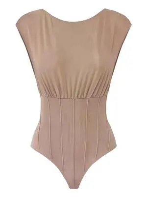 Elisabetta Franchi Ribbed Bodysuit With Necklace Detail - Neutrals