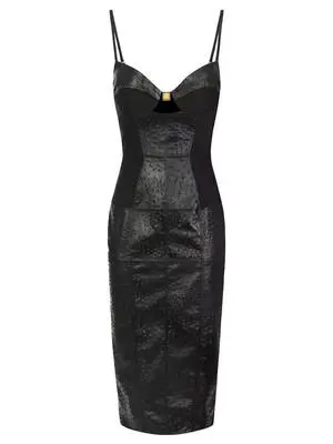 Elisabetta Franchi Ostrich-effect Cut-out Midi Dress - Black