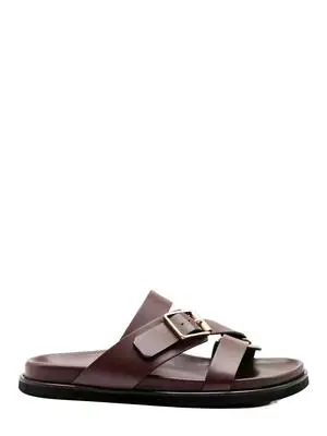 DONNARÌ Double Strap Buckle Leather Sandals - Brown