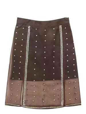 WALES BONNER Presence Studded Midi Skirt - Brown