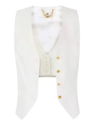 Elisabetta Franchi Asymmetric Waistcoat With Golden Metal Button Details - Neutrals