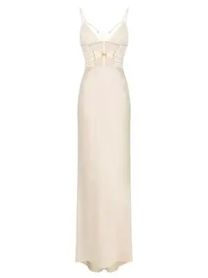 Elisabetta Franchi Tulle-inserts Maxi Dress - Neutrals