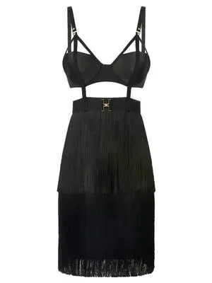 Elisabetta Franchi Fringed Mini Dress - Black
