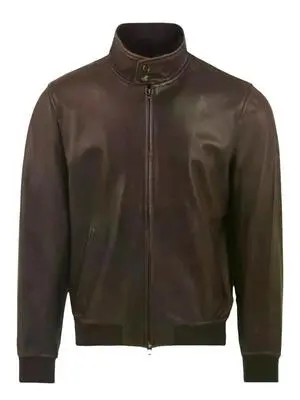 STEWART Long-sleeved Leather Jacket - Brown