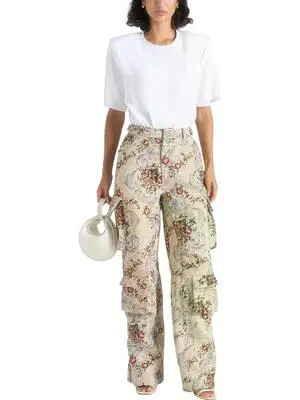 Manière De Voir Emilie Satin High Waisted Cargo Pants - Neutrals