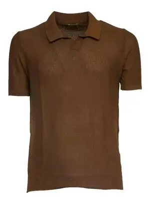 RAKKI V-neck Honeycomb Cotton T-shirt - Brown