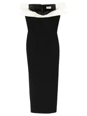 THE NEW ARRIVALS ILKYAZ OZEL Off-shoulder Fitted Dress With Contrasting Collar - Black