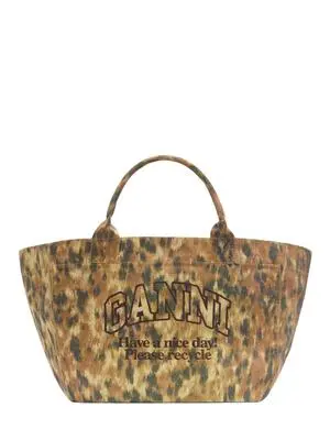 GANNI Leopard-Print Tote Bag Neutrals