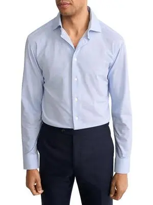 Eton Slim Fit Check Stretch Jersey Dress Shirt - Light Blue
