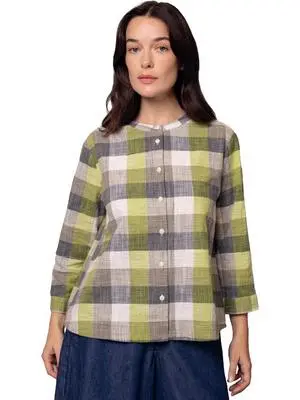 CELTIC & CO. Collarless Swing Blouse - Slate/green Check