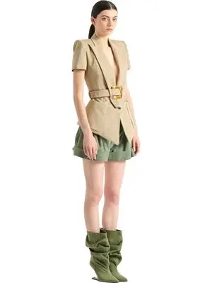 Balmain Belted Gabardine Anthem Jacket - Beige