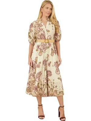 YUMI Broderie Anglaise Cotton Midi Shirt Dress - Pink