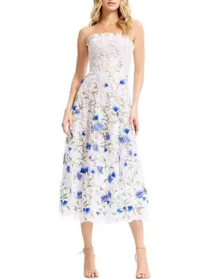 Dress The Population Kailyn Strapless Floral Embroidered Lace Cocktail Dress - White Multi