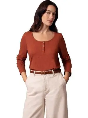 CELTIC & CO. Long-sleeved Henley Top - Burnt Henna