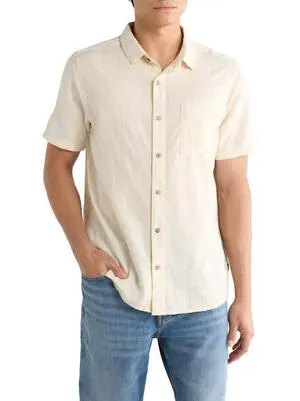 ROARK Crosswinds Short Sleeve Cotton Blend Dobby Button-up Shirt - Unbleached