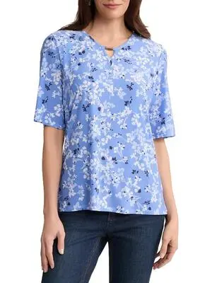 Jones New York Floral Double Keyhole Top - Blue Horizon Multi